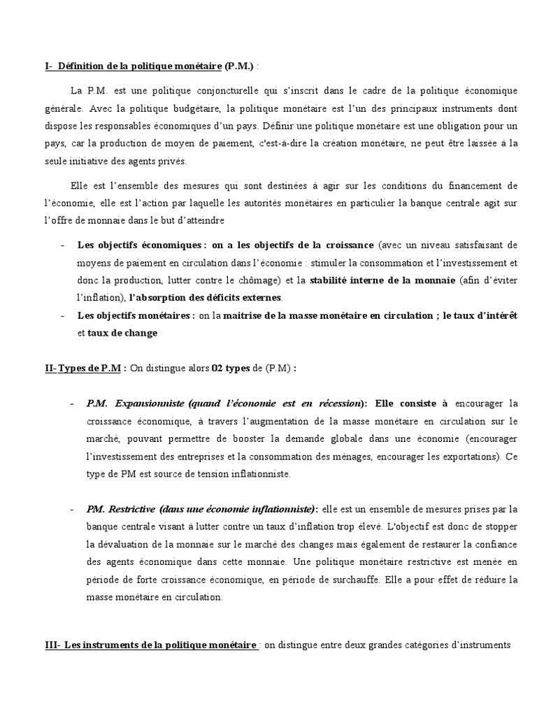 Définition de la politique monétaire | PDF | Argent | Banques centrales
