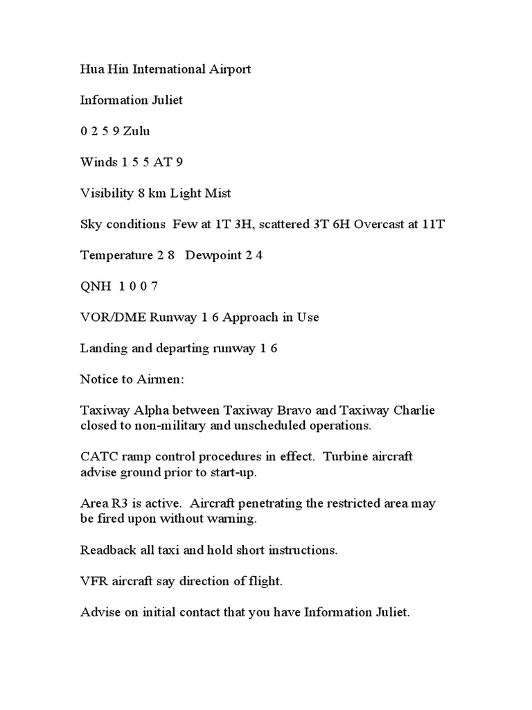 Hua Hin Airport Weather & Operations Update | PDF