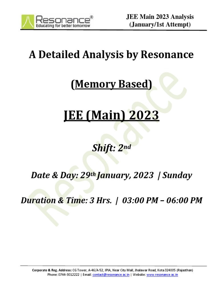 JEE Main 2023 January Session 1 Shift-2 (DT 29-01-2023) Detailed ...