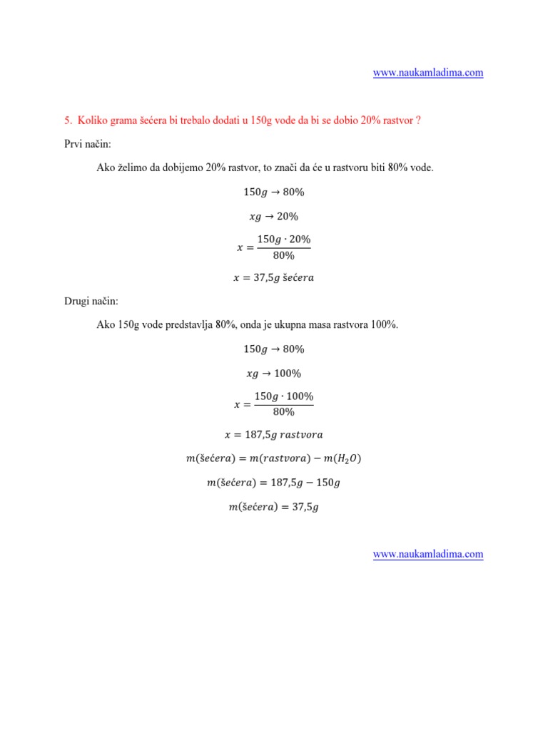 Hemija Zadaci Za 7. Razred - Rastvorljivost | PDF
