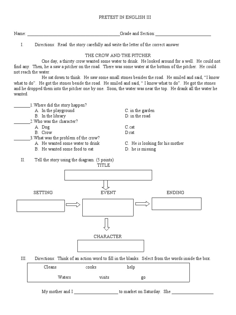 Pre-Test - English 3 | PDF