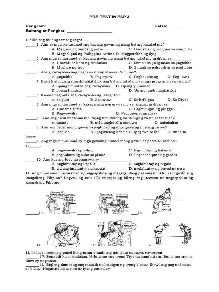 Pre-Test - Esp 3 | PDF