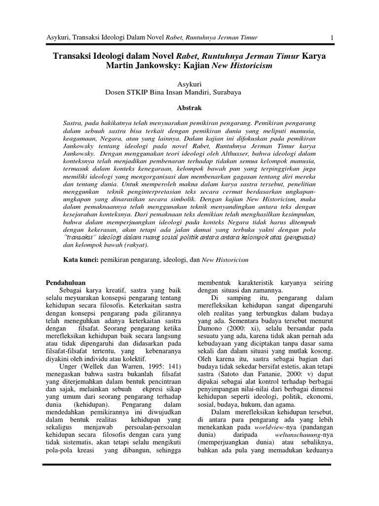 Ideologi dalam Novel Rabet Jankowsky | PDF