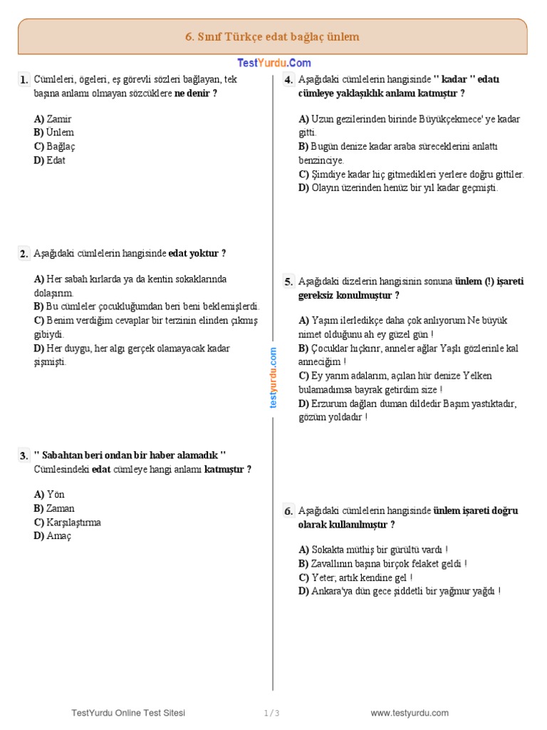 6 Sinif Turkce Edat Baglac Unlem | PDF