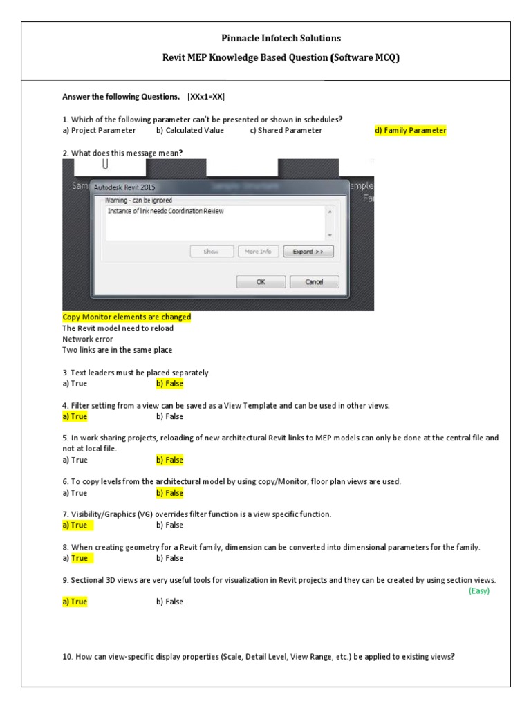 Revit MEP MCQ Assessment Questions | PDF | Computers