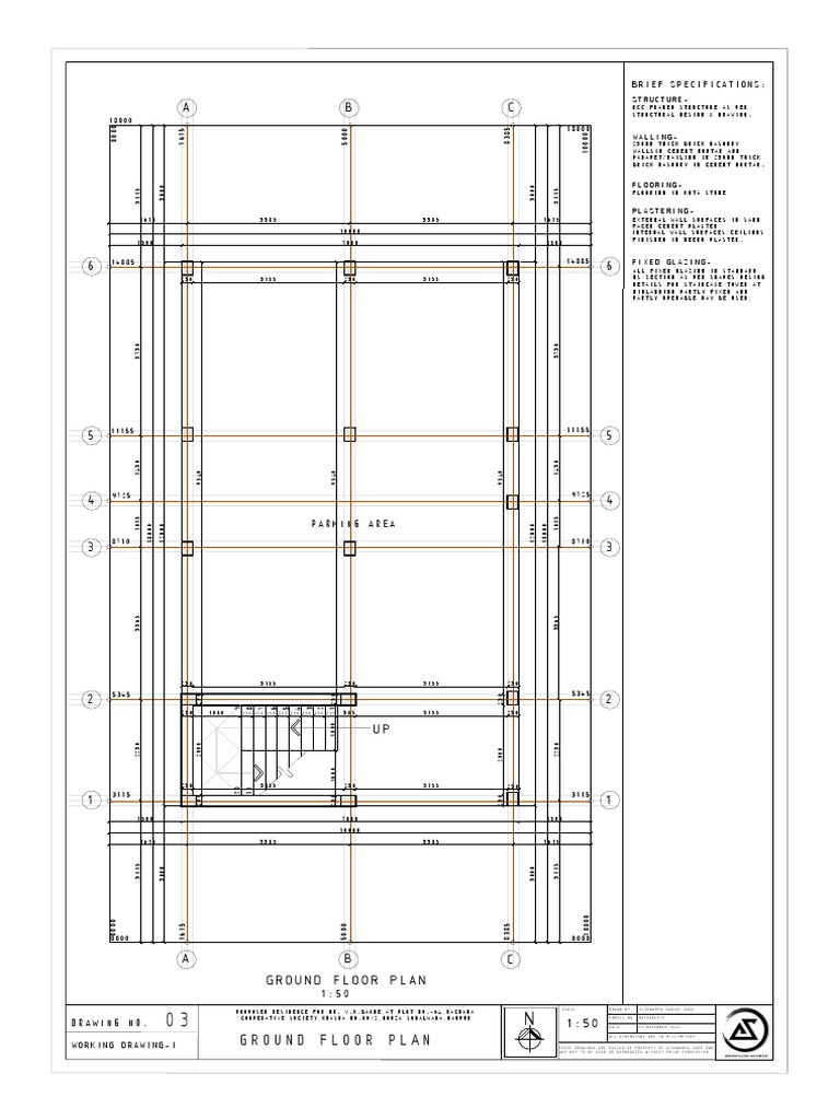 03 - Ground Floor Plan - Detailed Working Drawing | PDF | Masonry | Wall