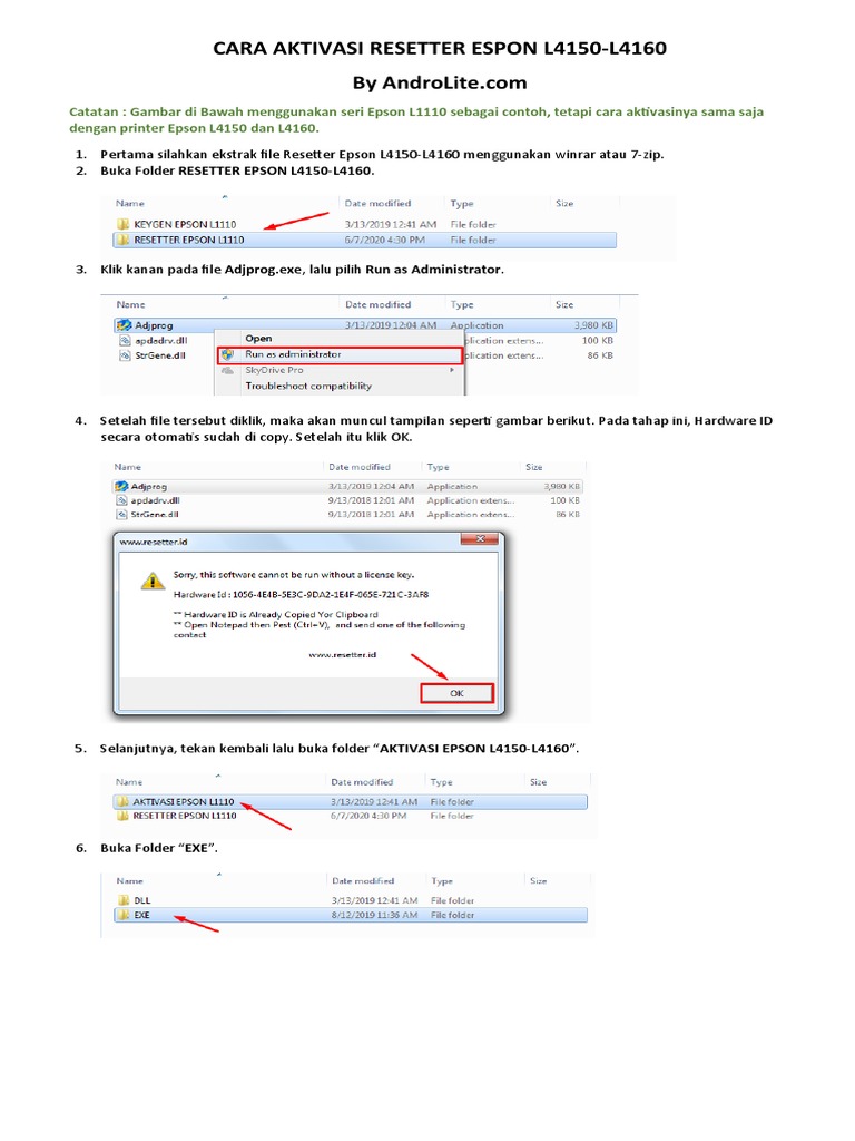 Cara Aktivasi Resetter Espon l4150-l4160 | PDF