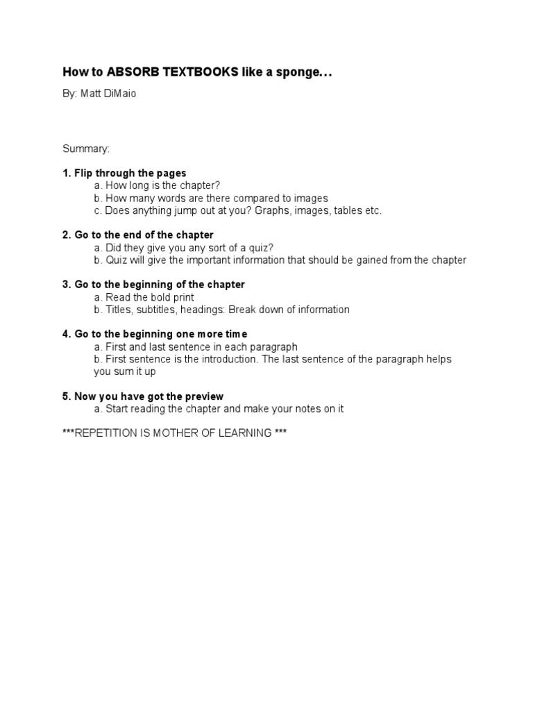 How To Absorb Textbooks Like A Sponge | PDF