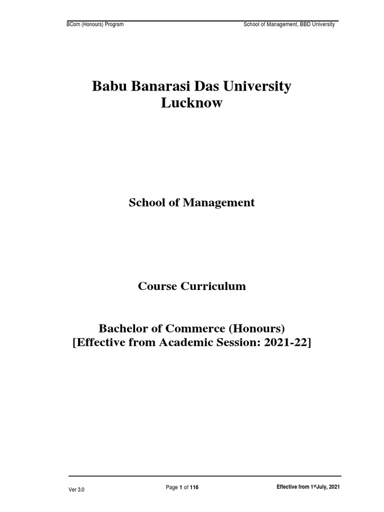 Bachelor of Commerce (Honours) Program Course Curriculum | PDF ...