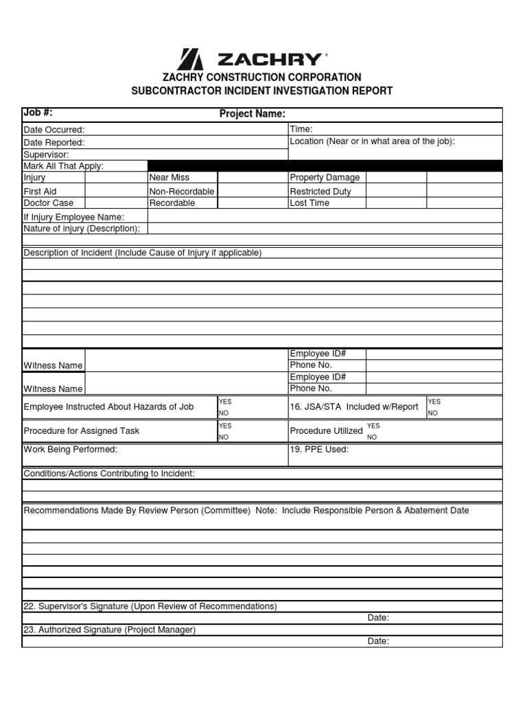 Construction Incident Report Sample | PDF
