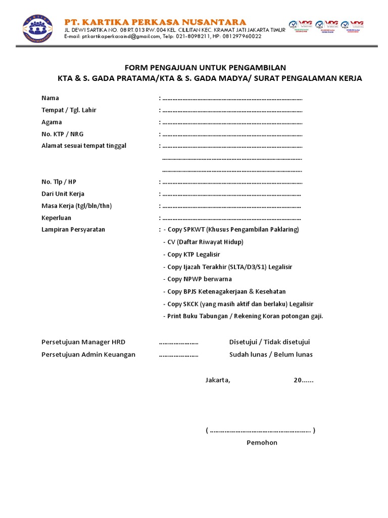 Form Pengambilan Kta, GP, GM | PDF