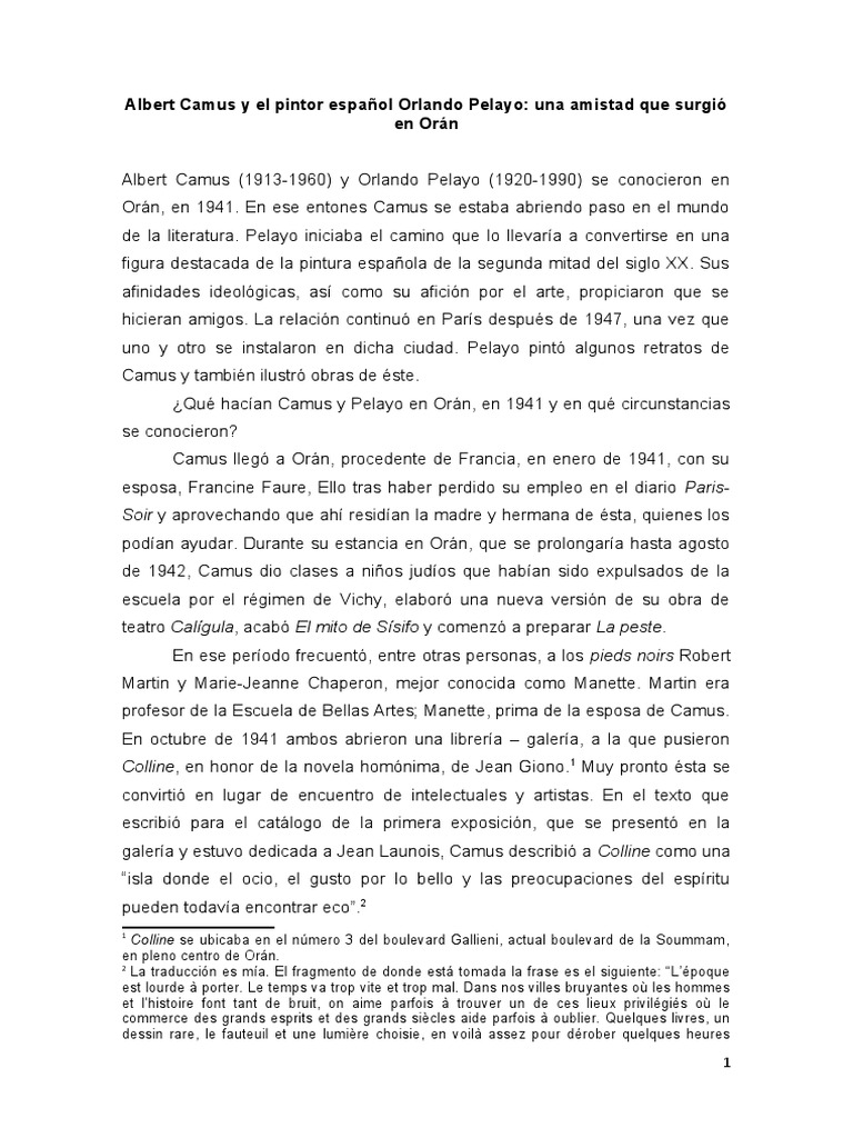 Camus y Pelayo: Amistad en Orán | PDF | Albert Camus