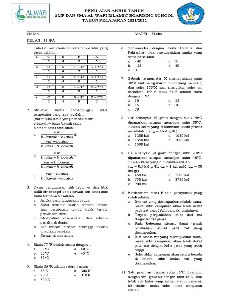 Soal PAT Fisika Kelas 11 Semester 2 2021 - 2022 | PDF | Sains & Matematika