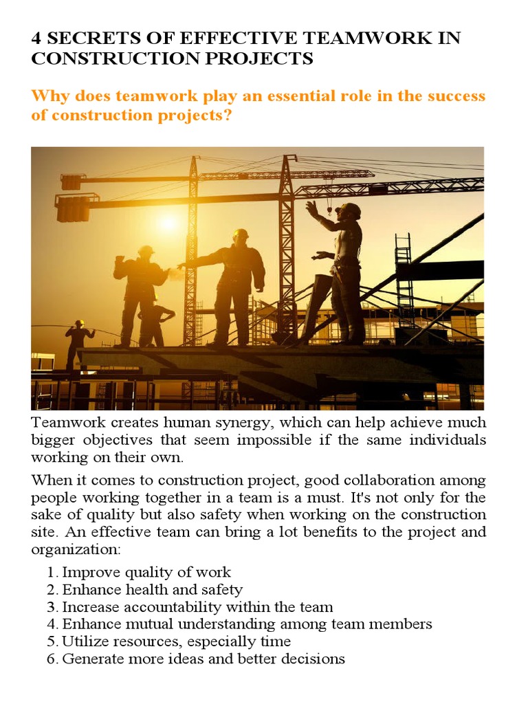 4 Secrets Of Effective Teamwork In Construction Projects Pdf Goal