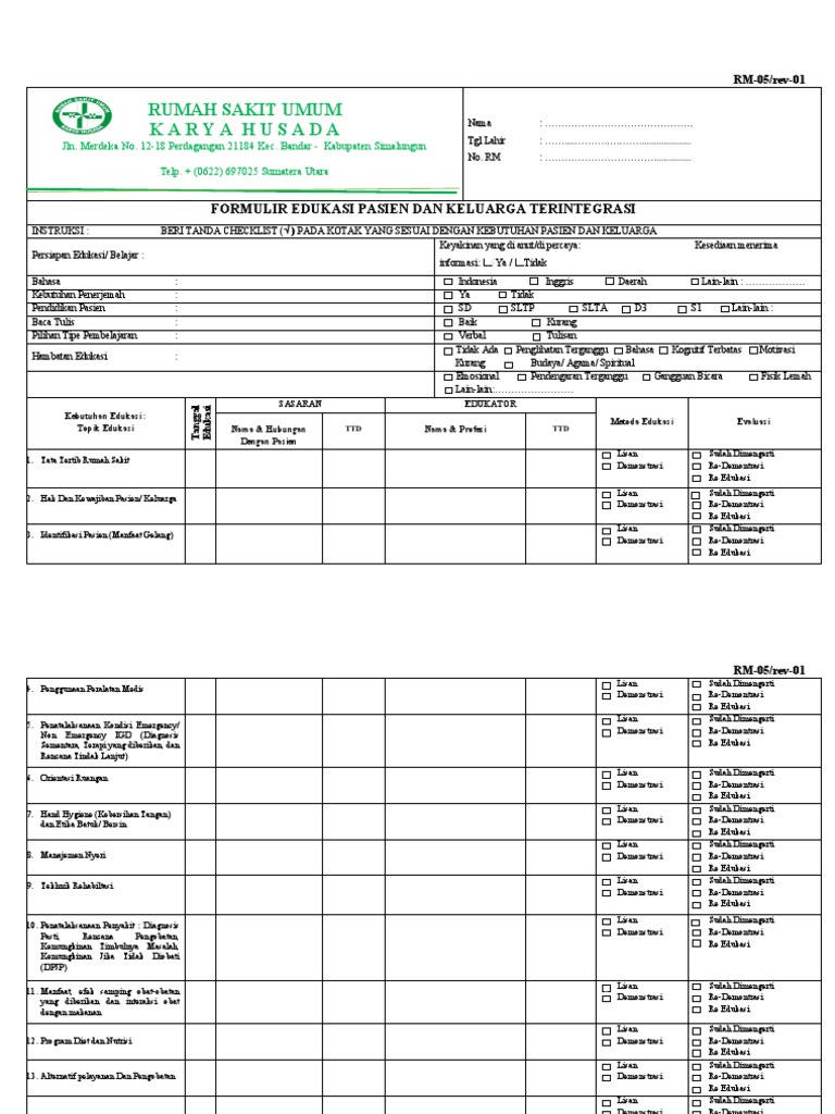 Form Edukasi Rawat Inap Baru | PDF