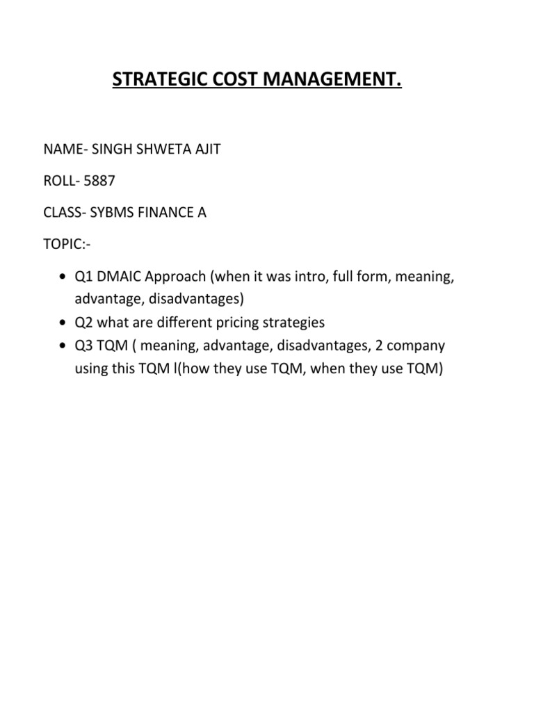 Strategic Cost Management | PDF | Pricing | Six Sigma