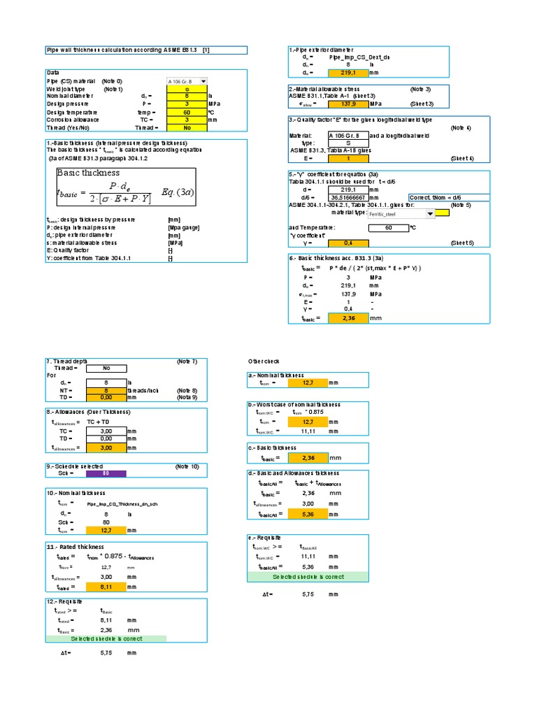 Pipes. Wall Thickness Calculation - 8 Inch SCH 80 | PDF | Pipe (Fluid Conveyance) | Civil ...