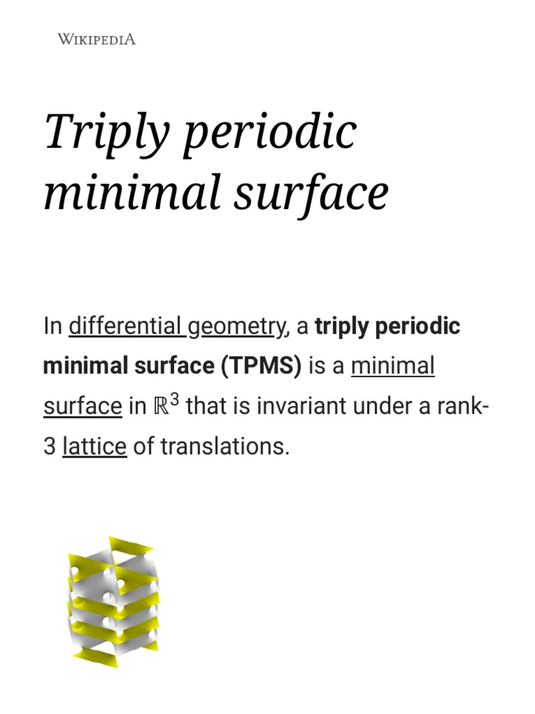 Triply Periodic Minimal Surface - Wikipedia | PDF | Area | Geometric ...