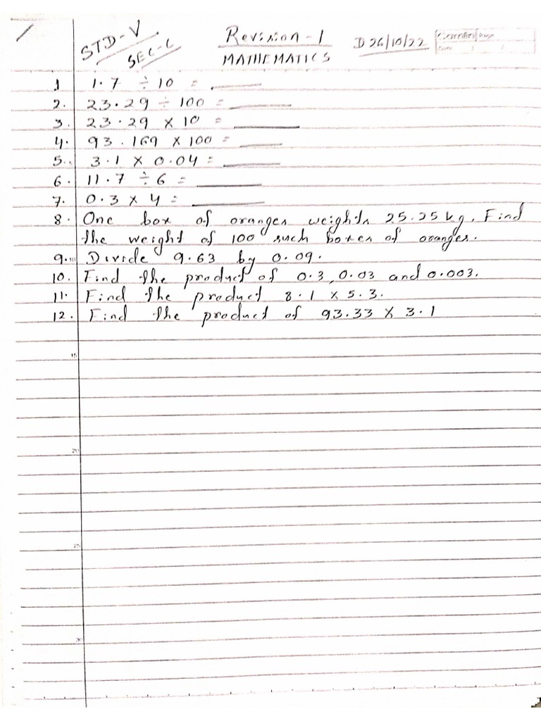 STD V Revision Questions | PDF