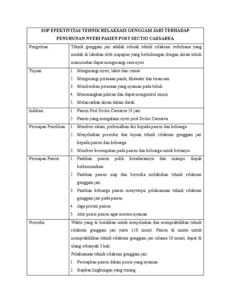 Sop Efektivitas Tehnik Relaksasi Genggam Jari | PDF