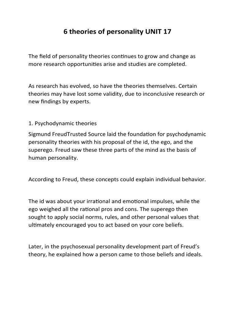Theories of Personality Explained | PDF | Id | Personality Psychology