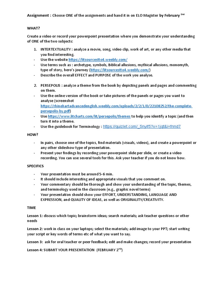 Persepolis and Intertextuality Assignment | PDF