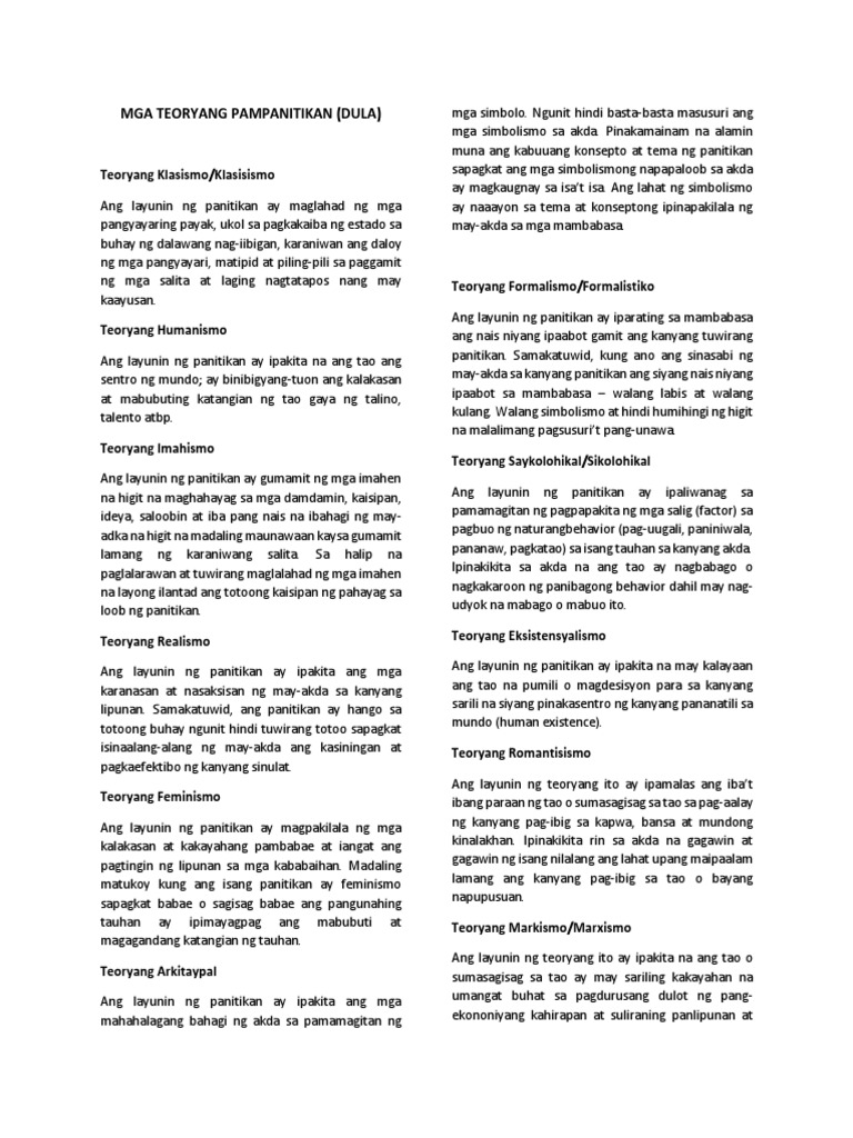 Teoryang Pampanitikan (Dula) | PDF