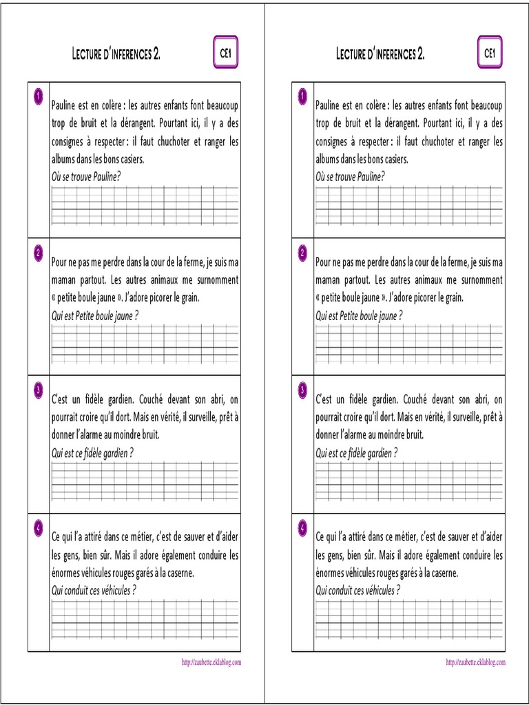 Lecture d'inférences CE1 : Textes et questions | PDF