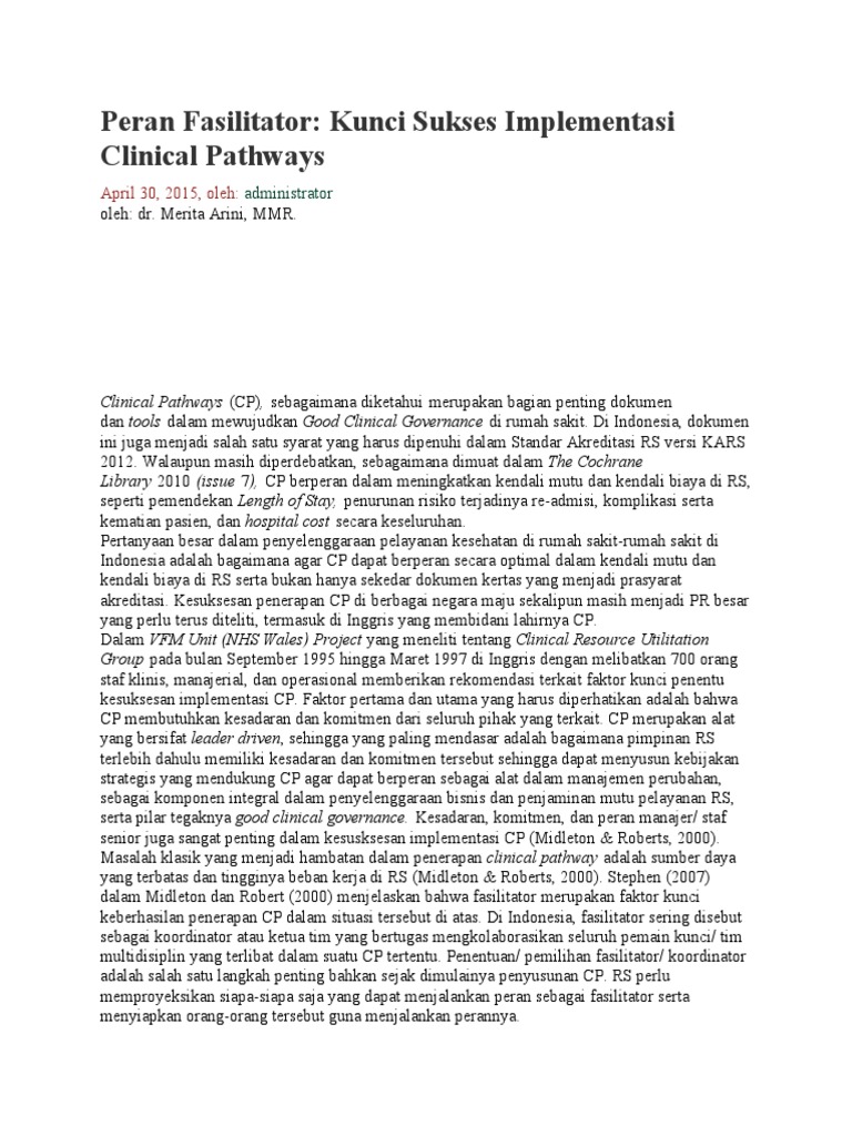 Peran Fasilitator Dalam Penerapan Clinical Pathway | PDF