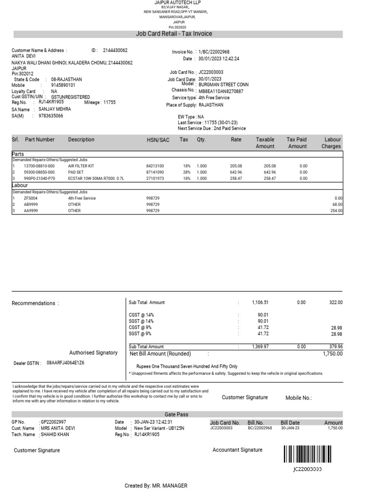 JAIPUR AUTOTECH LLP Tax Invoice | PDF | Government Finances | Economies