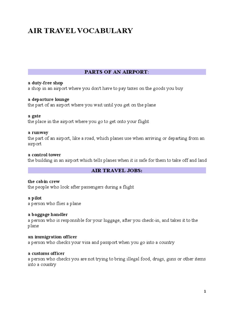 Air Travel Vocabulary NEW | PDF