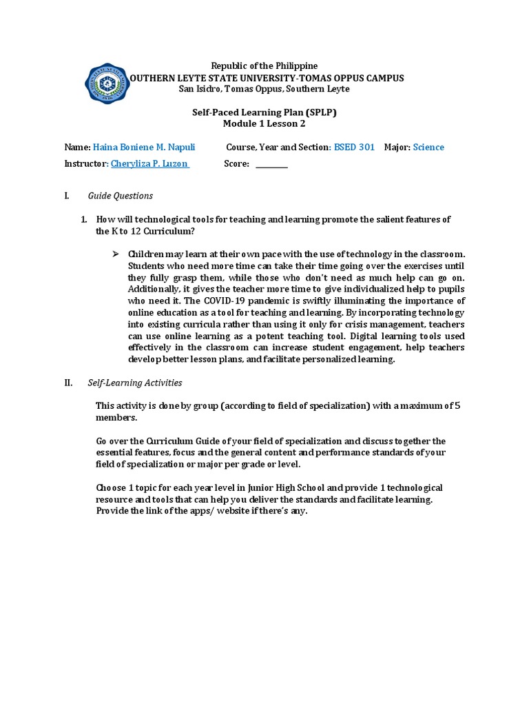 Napuli HainaBoniene TTL2 SPLP M1 L2-SCIENCE | PDF | Educational Technology | Teachers