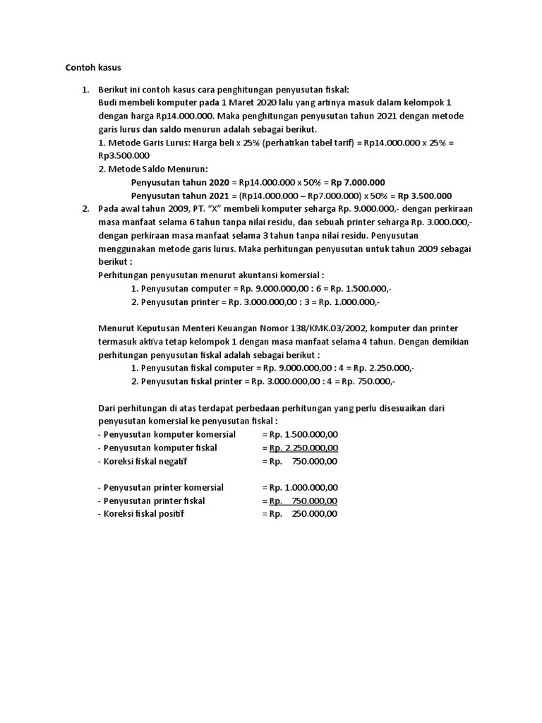 Contoh Penghitungan Penyusutan Fiskal | PDF | Pengelolaan Keuangan & Uang