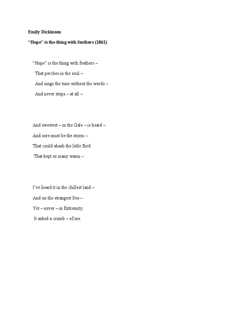Emily Dickinson's "Hope" Poem Analysis | PDF | Poetry | Art