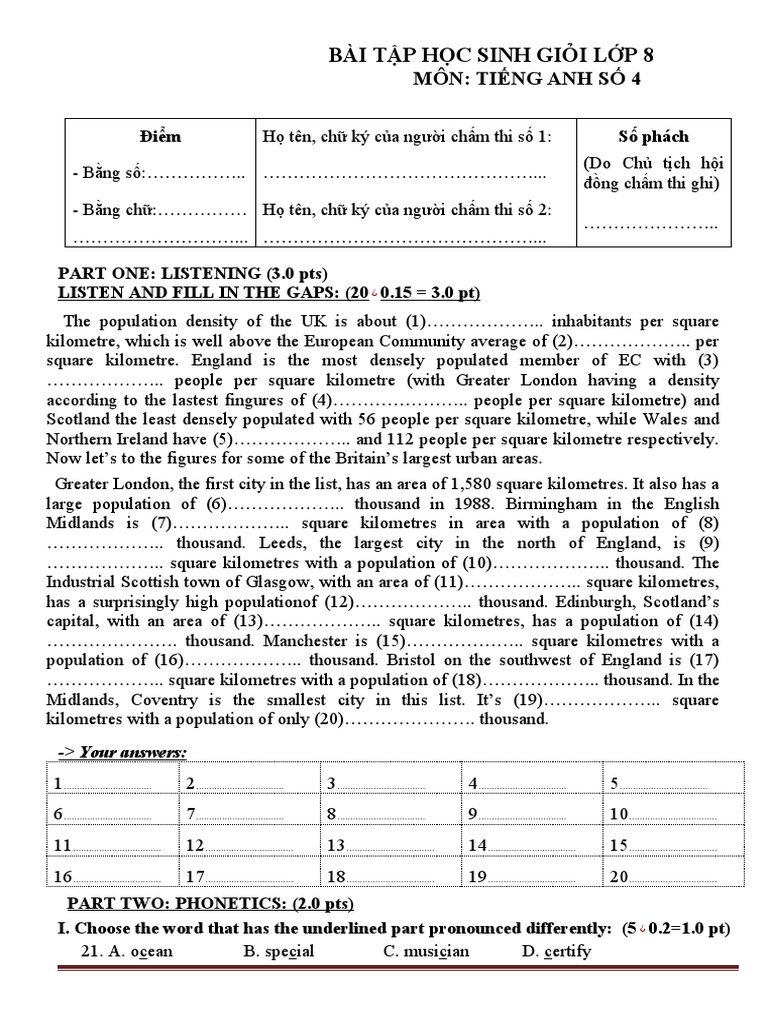 Bai Tap HSG TA 8 So 4 | PDF | Gold | Prices