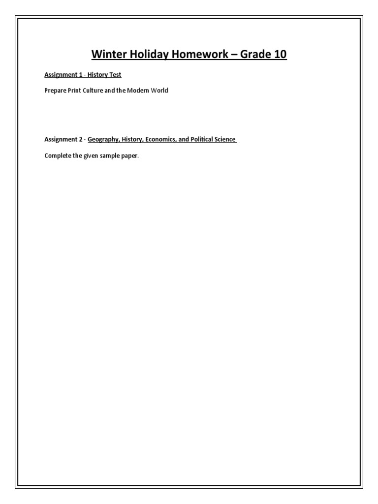 Grade 10 - Winter Vacation Homework | PDF | Science & Mathematics | Social Science