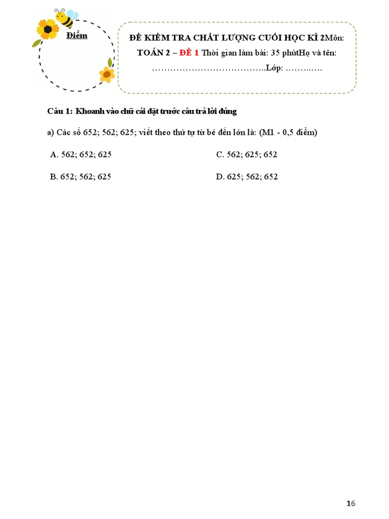 De Thi Toan Lop 2 Hoc Ky 2 Theo Thong Tu 27 Sach Canh Dieu Theo Thong ...