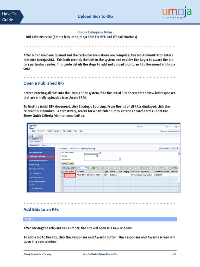 Upload Bids To RFX Umoja Job Aid | PDF | Computer File | Operating ...