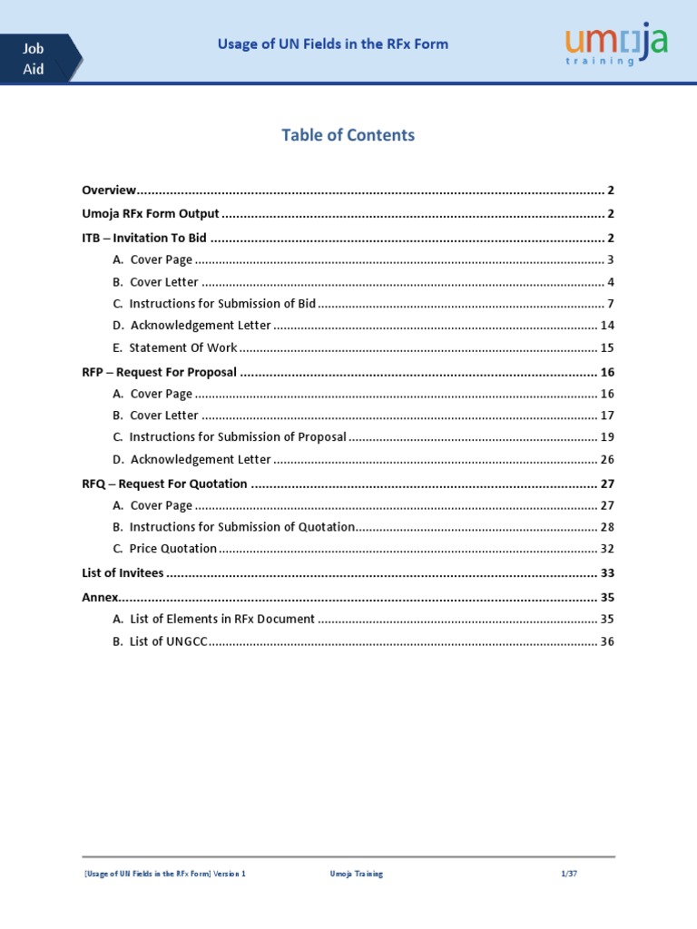 Usage of Un Fields in The RFX Form Umoja Job Aid | PDF | Request For ...