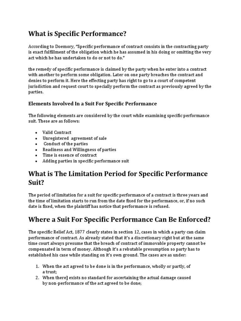 What Is Specific Performance | PDF | Lawsuit | Specific Performance