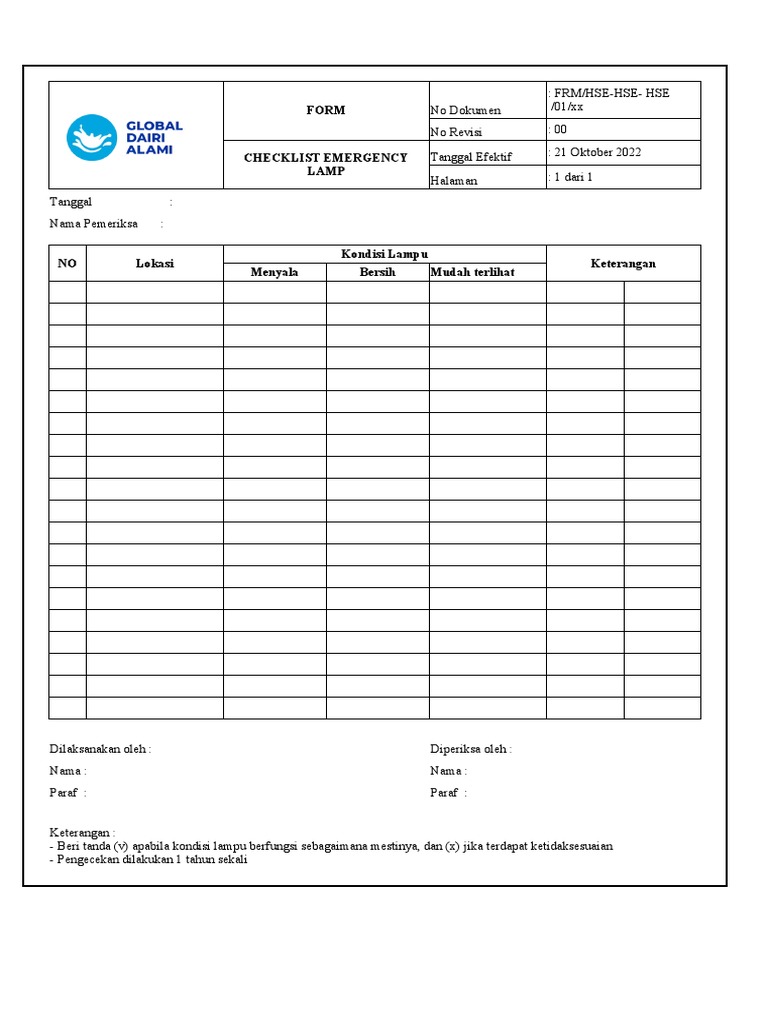 Checklist Lampu Emergency 2022 | PDF