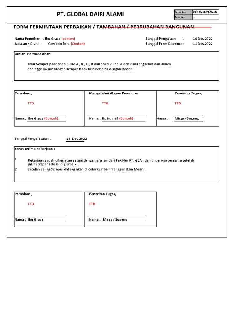 Form Perbaikan Bangunan | PDF