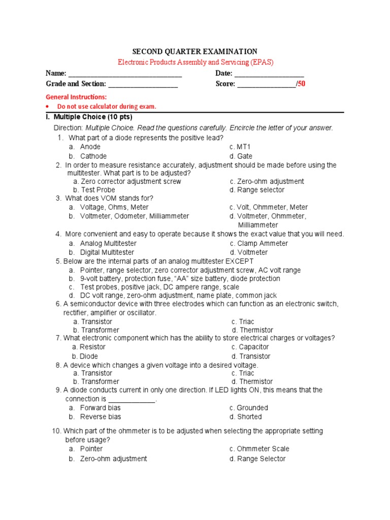 EPAS - 2nd Quarter Exam | PDF | Electrical Engineering | Physical Quantities