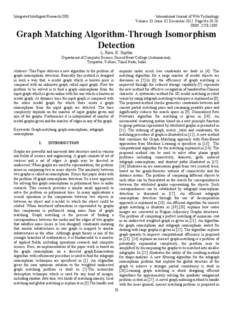Graph Matching Algorithm Through Isomorphism Detection Pdf Vertex Graph Theory Graph Theory 7400