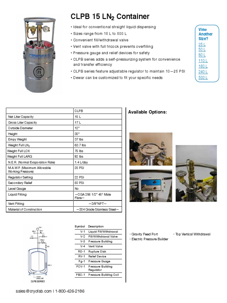 CLPB Series Dewar Specifications | PDF | Valve | Pressure