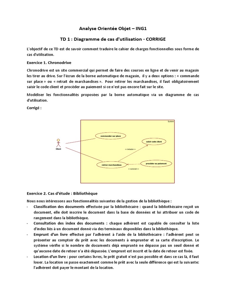 TD1 Use Case Diagram CORRIGE | PDF | Cas d'utilisation | Bibliothèques