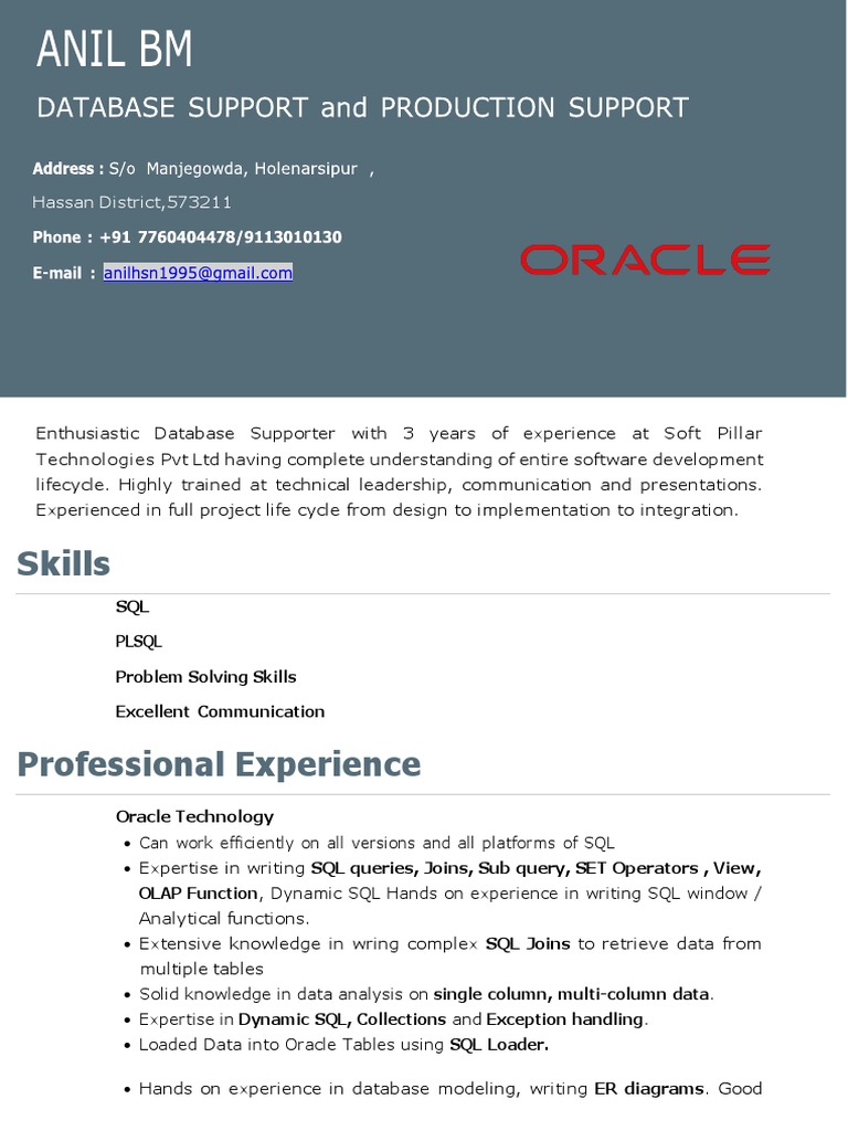 Anil Resume 3 | PDF | Sql | Relational Database