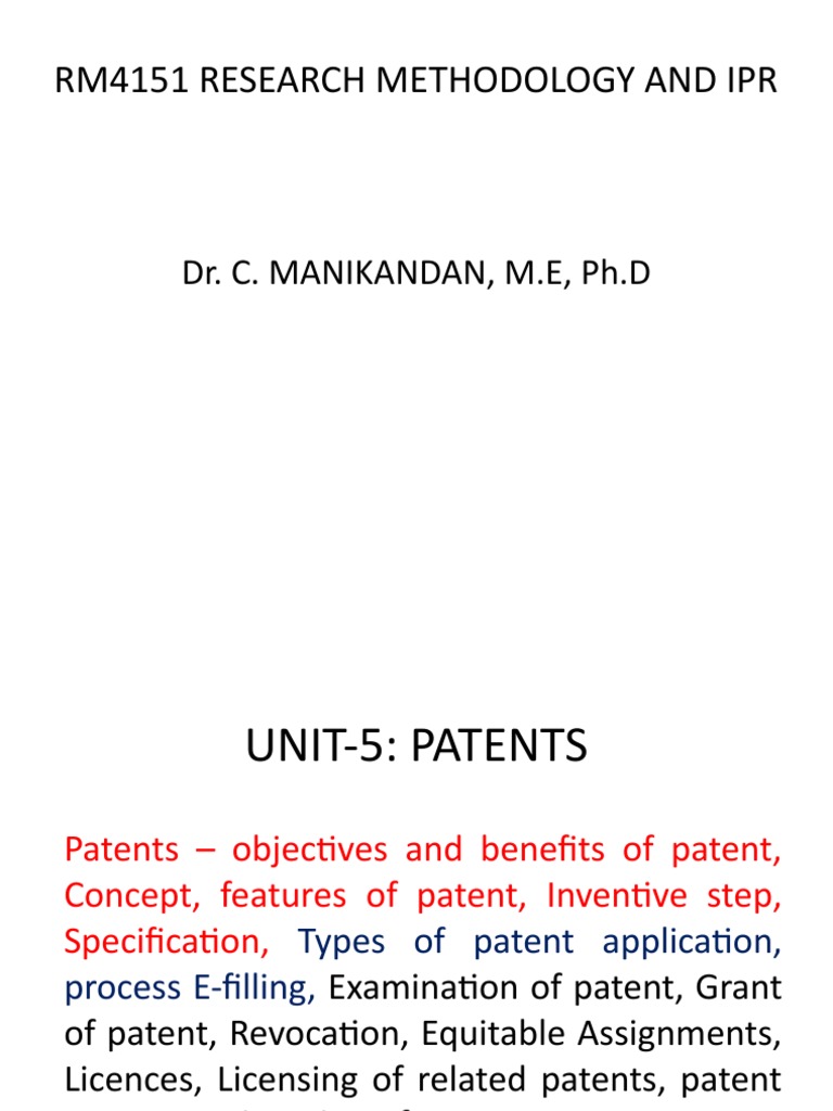 Rm&ipr Unit V | PDF | Patent Application | Patent