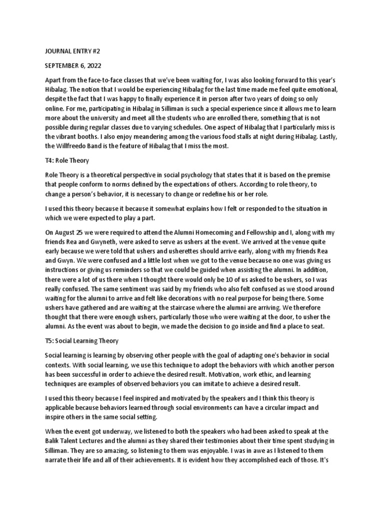 Journal Entry 2 | PDF | Extraversion And Introversion | Motivational Journal Entry 2 | PDF | Extraversion And Introversion | Motivational