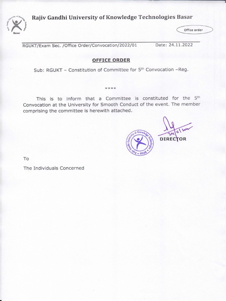 Office Order - Constitution of Committee For V-Convocation | PDF